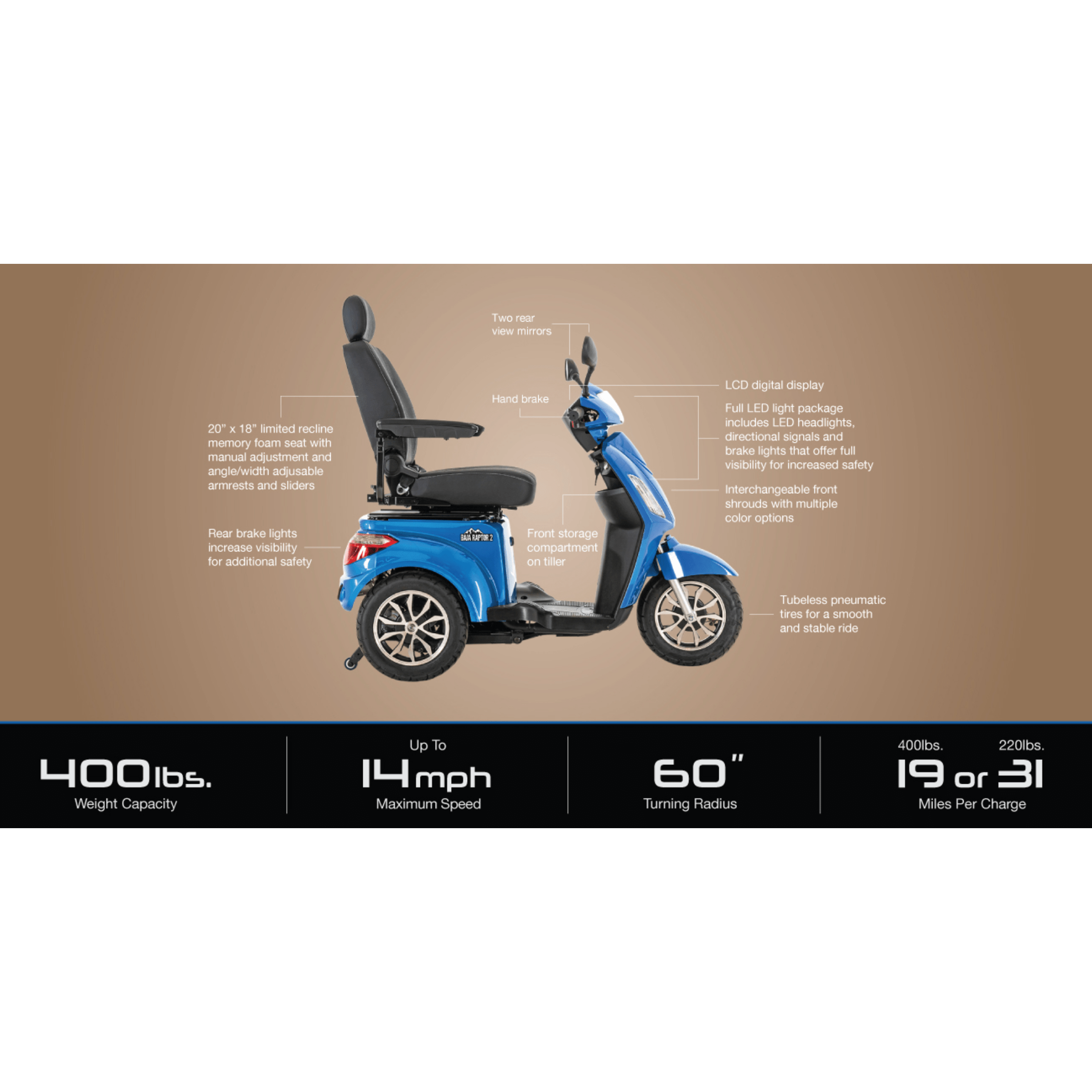 Pride Baja Raptor 2 Three-Wheel Scooter - Free Shipping — RestoreMobility